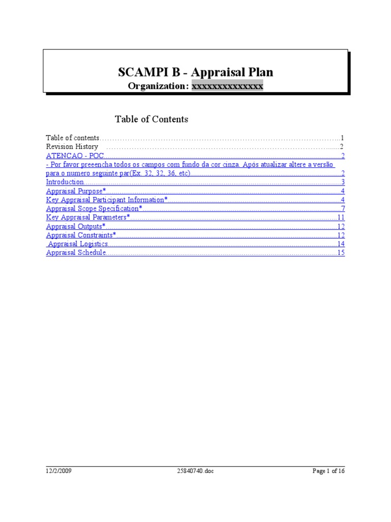 Appraisal Plan Template - SCAMPI B - V316 | PDF | Computing | Business