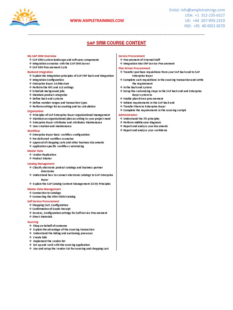 SAP SRM Course Overview and Curriculum | PDF | Sap Se | Procurement