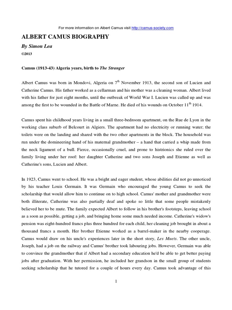 Albert Camus Biography: by Simon Lea | PDF | Albert Camus | French ...