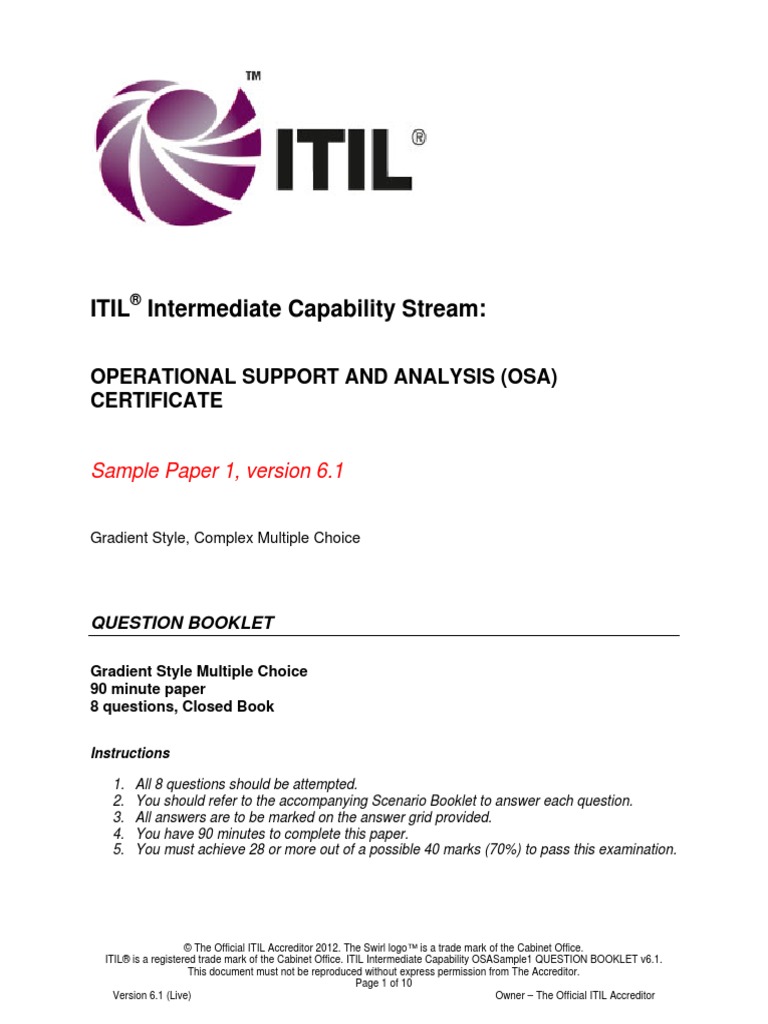 Itil Intermediate Capability Stream:: Operational Support and Analysis (Osa) Certificate ...