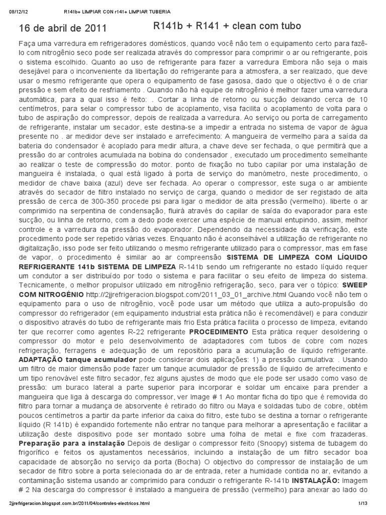 Sistema de Limpeza Com Refrigerante 141b | PDF