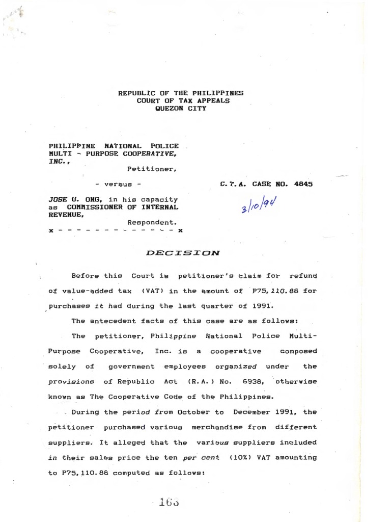 VAT Refund Case: PNP Cooperative Decision | PDF | Value Added Tax | Taxes