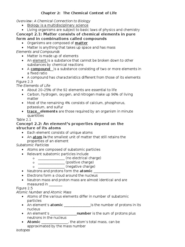 Chapter 2 Handout Pdf Chemical Bond Covalent Bond