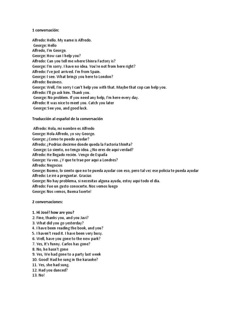 5 Conversaciones en Ingles y Español | PDF | Cocina | Alimentos