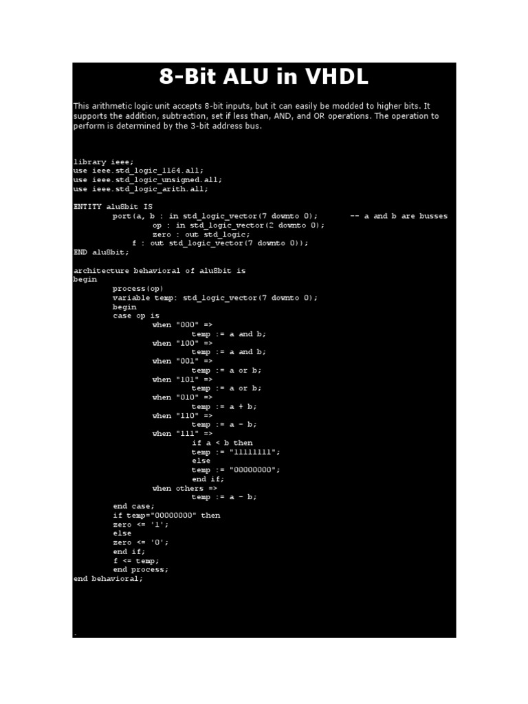 VHDL 8-Bit ALU Design Guide | PDF | Computers