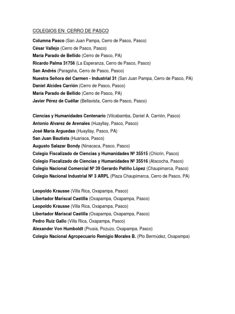 Colegios en Cerro de Pasco | PDF