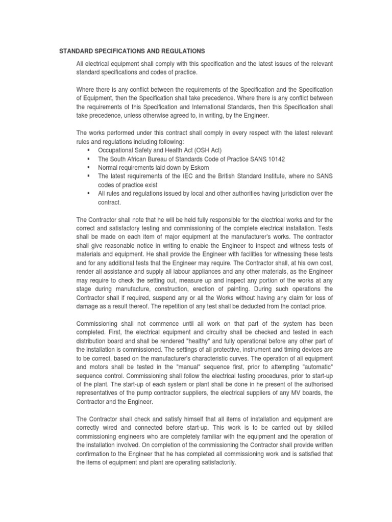 Standard Electrical Specification | PDF | Cable | Specification ...