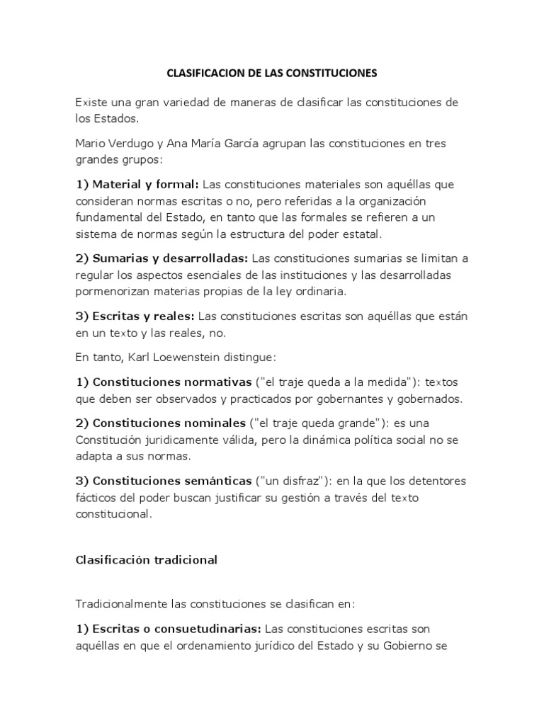Clasificacion de Las Constituciones | PDF | Constitución | Estado (política)