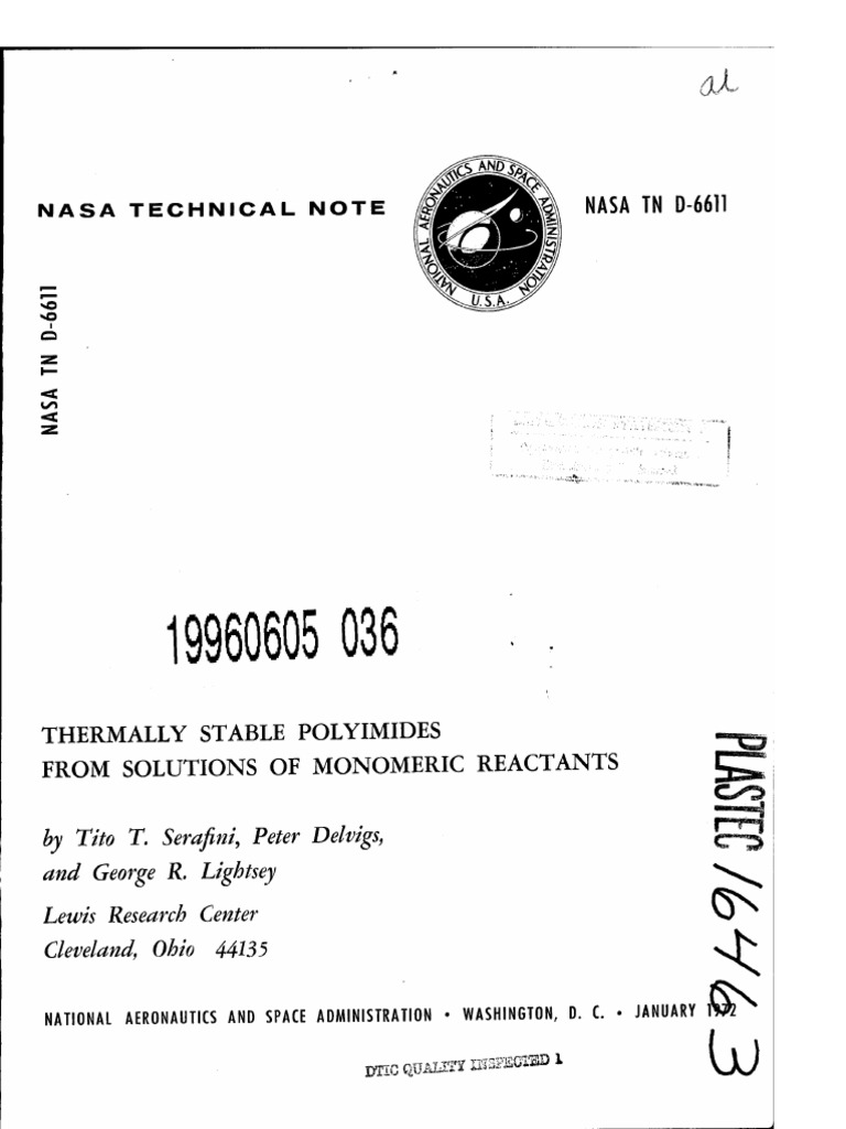 Nasa Technical Note NASA TN D-6611: Thermally Stable Polyimides From ...