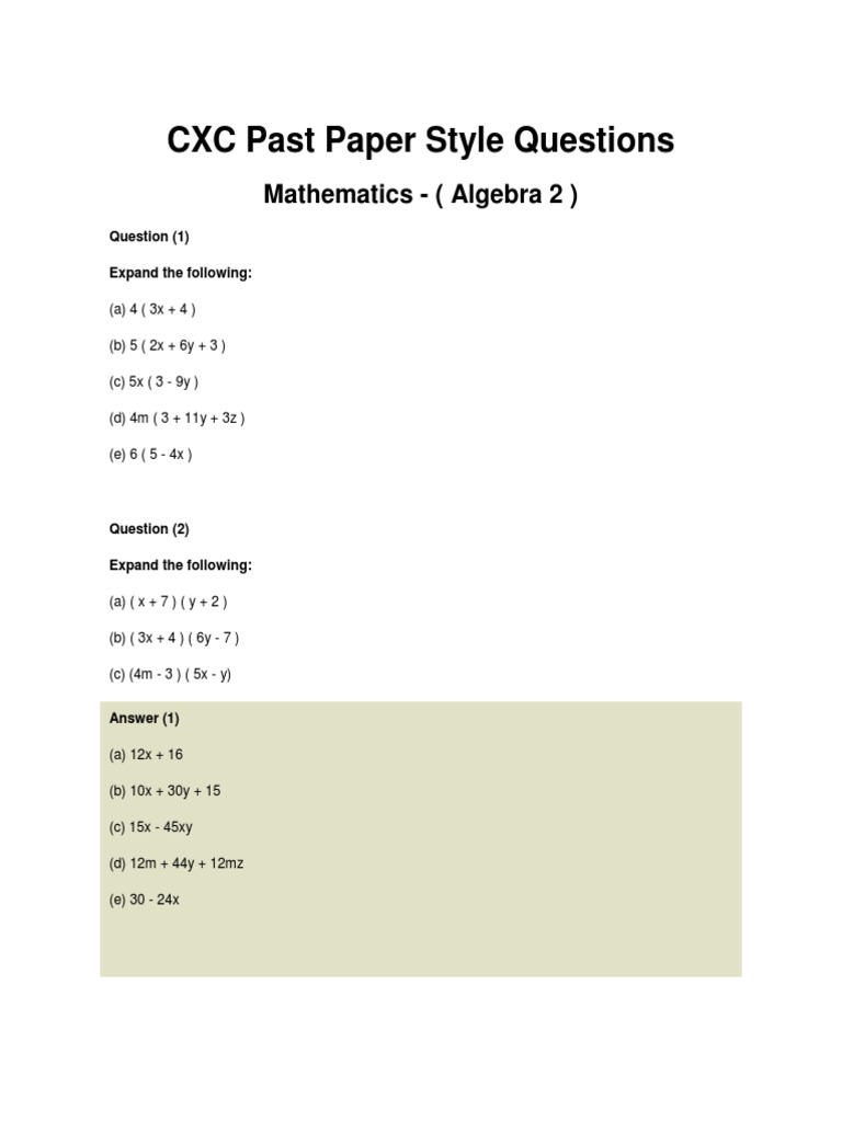 CXC Past Paper Style Questions | PDF