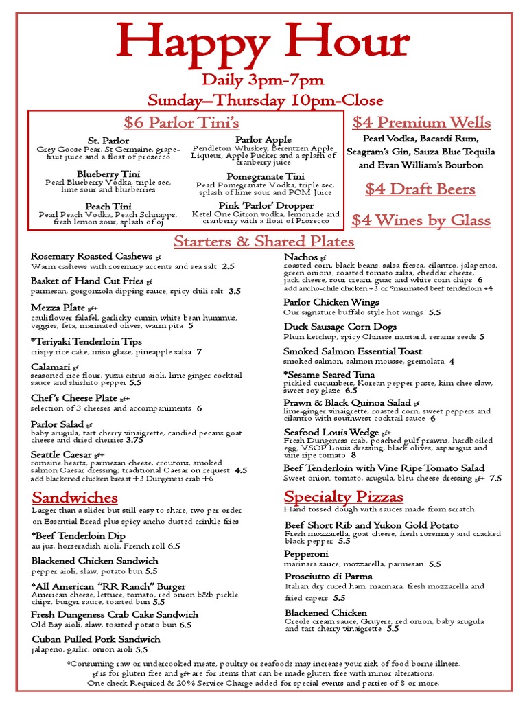 Parlor Live Seattle Happy Hour | PDF | Salad | Cuisine