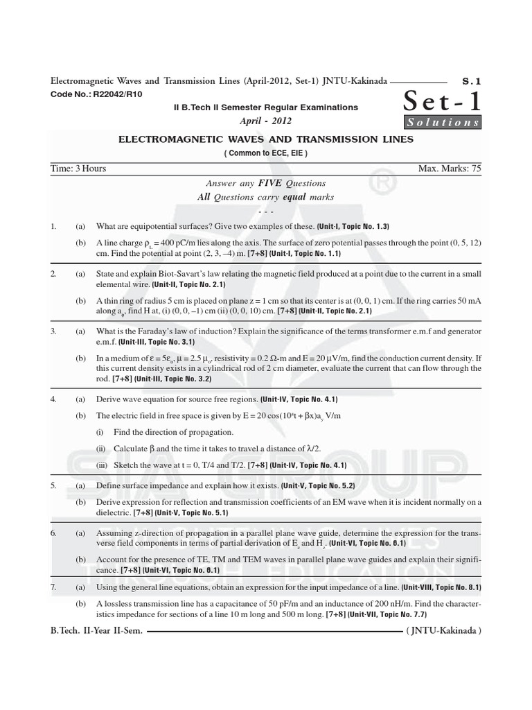 Jntu Kak 2 2 Ece Emtl Set 1 | PDF | Electromagnetic Induction | Waves
