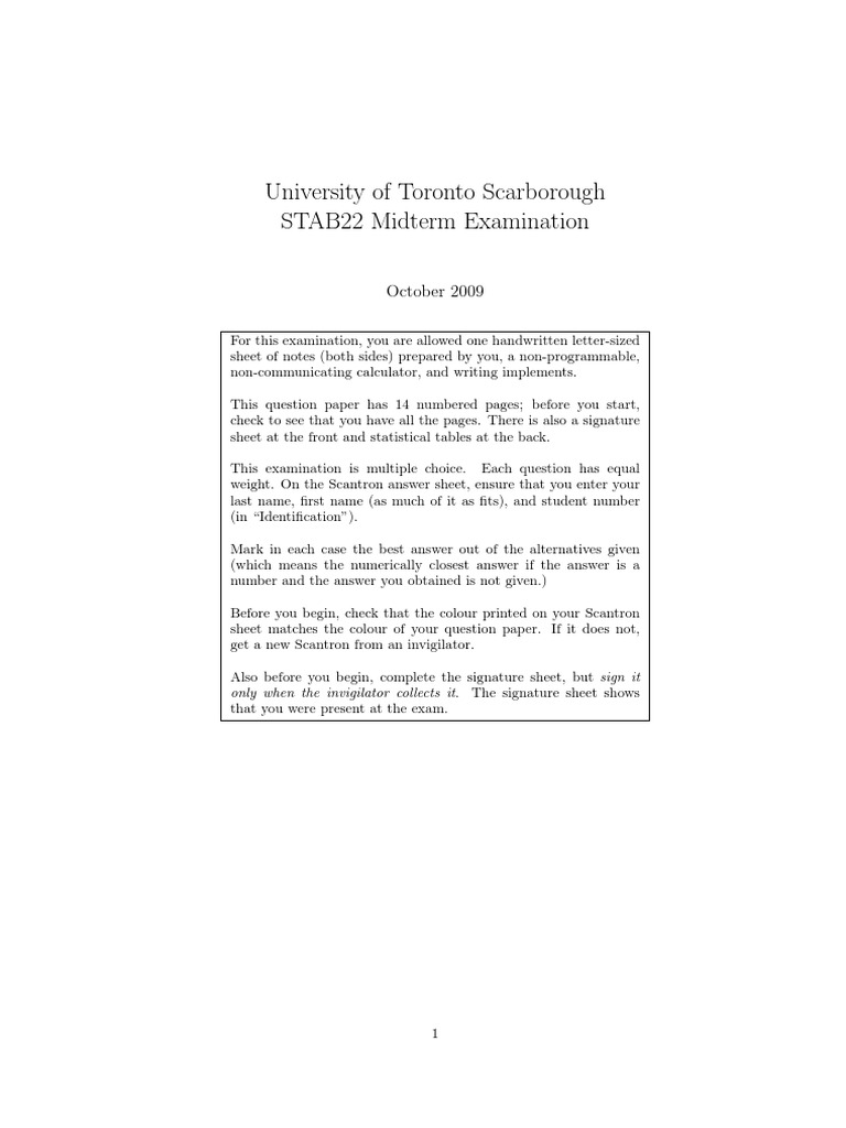 STAB22 Midterm 2009F | PDF | Correlation And Dependence | Regression Analysis