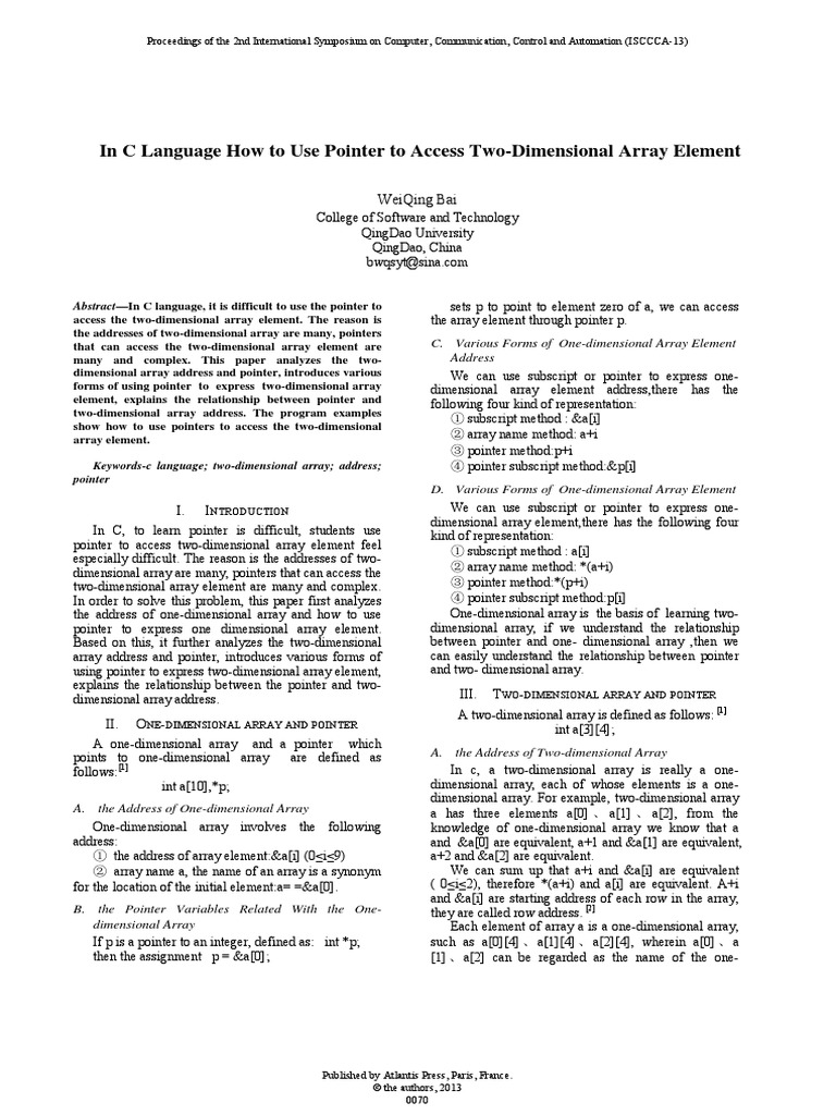 In C Language How To Use Pointer To Access Two Dimensional Array Element Pdf Array Data 
