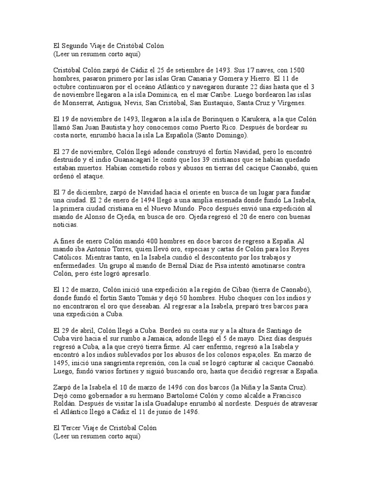 El Segundo Viaje de Cristóbal Colón | PDF | Viajes de Cristóbal Colón ...