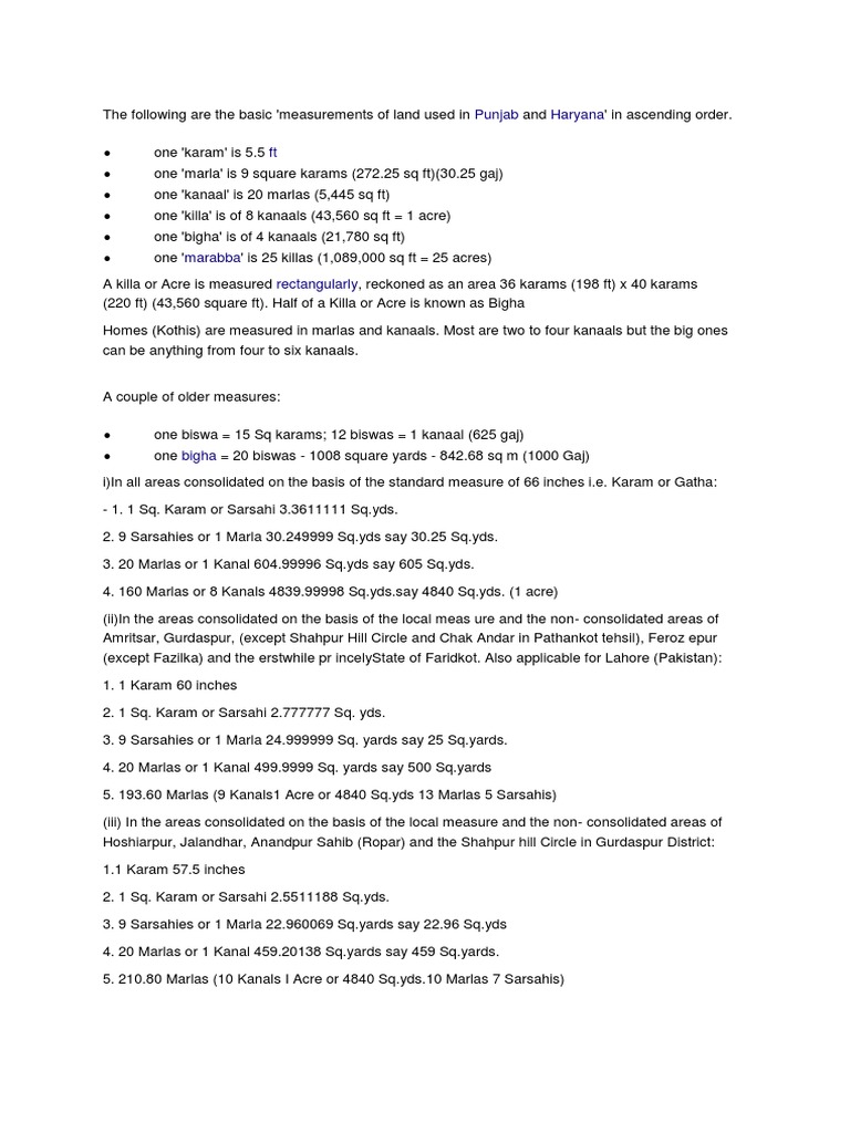 Punjab Land Measurement Units Explained | PDF | Pakistan | Units Of ...