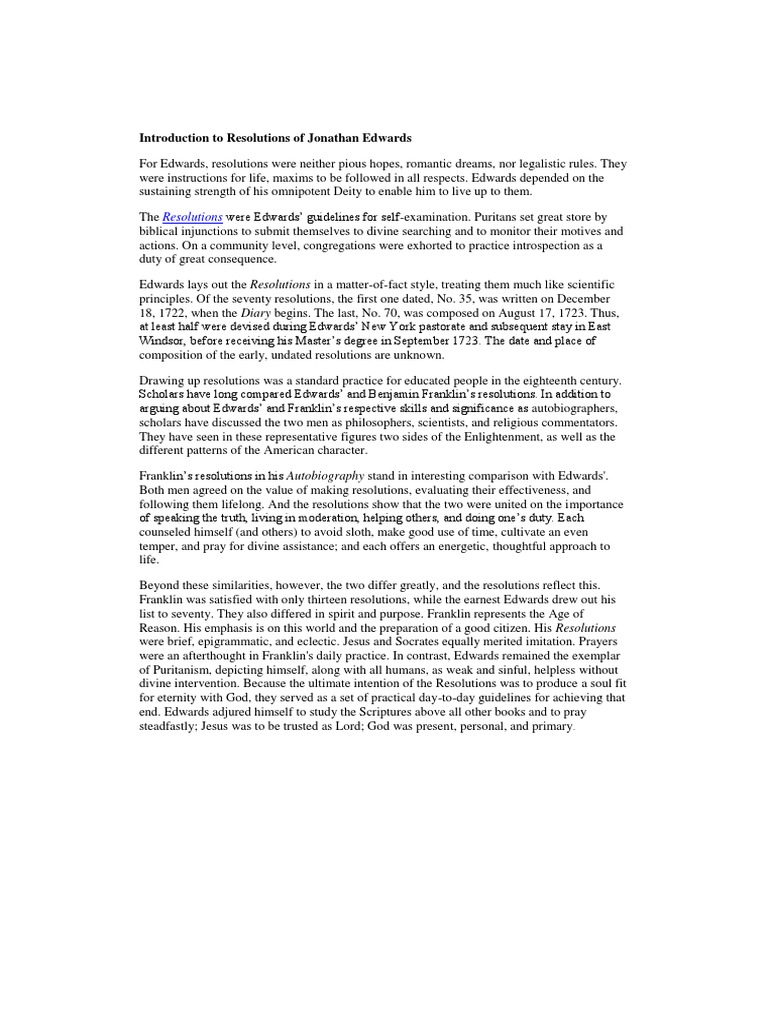 Introduction To Resolutions of Jonathan Edwards | PDF | Benjamin ...