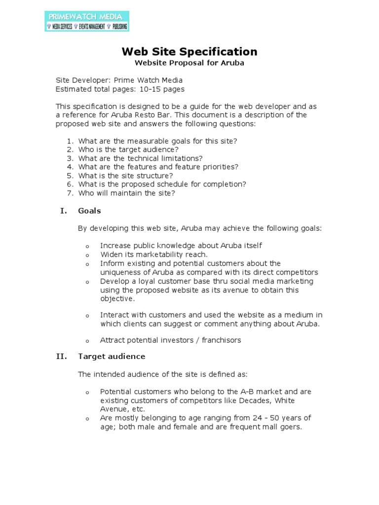 Web Site Specification Proposal Aruba | PDF | Websites | Social Media ...
