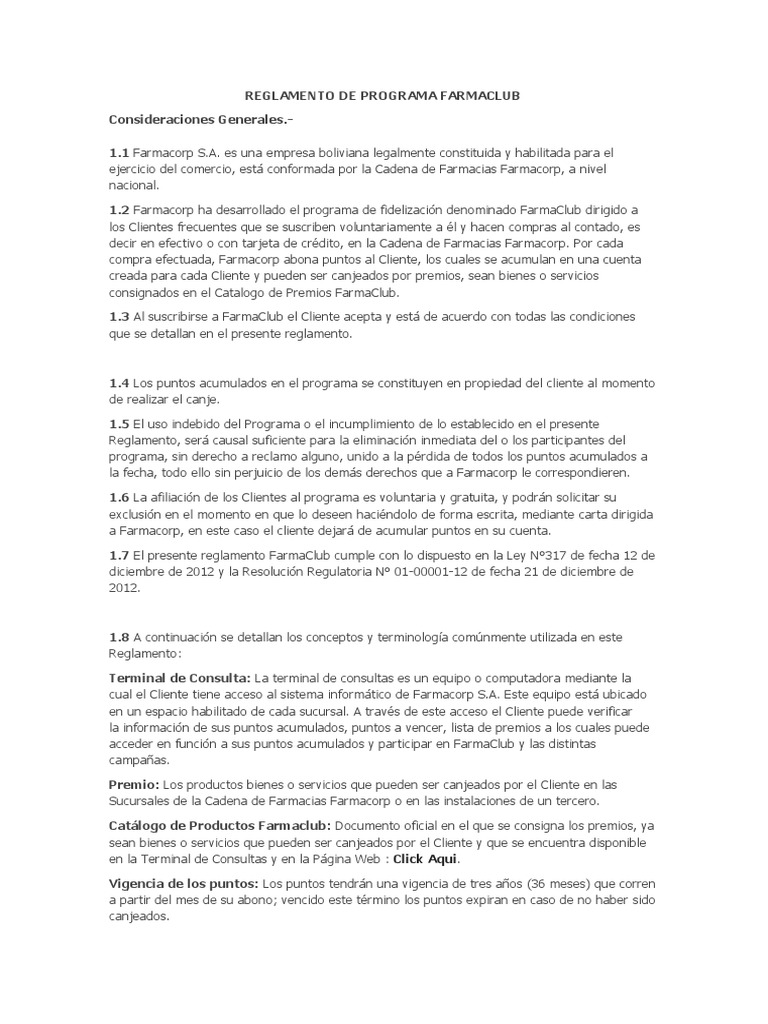 Reglamento de Programa Farmaclub | PDF | Farmacia | Cliente