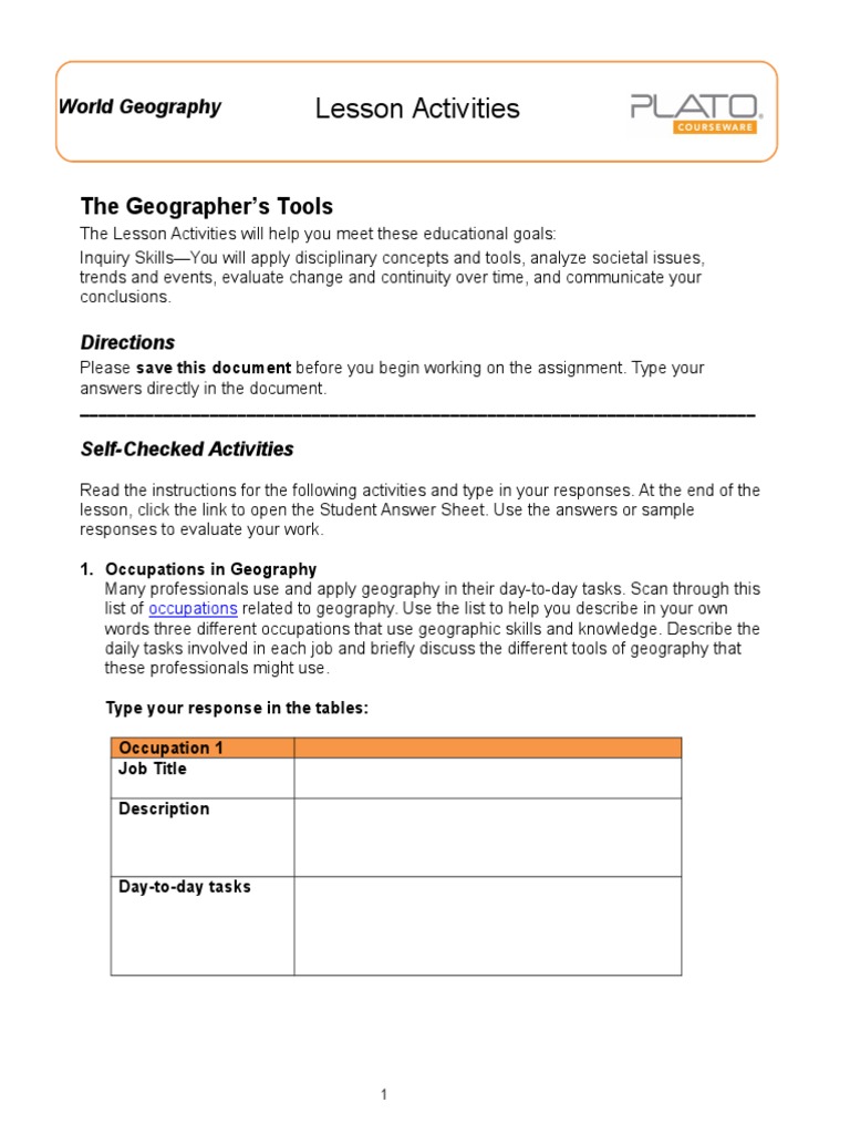Student Activity-The Geographers Tools | PDF | Cognition | Communication