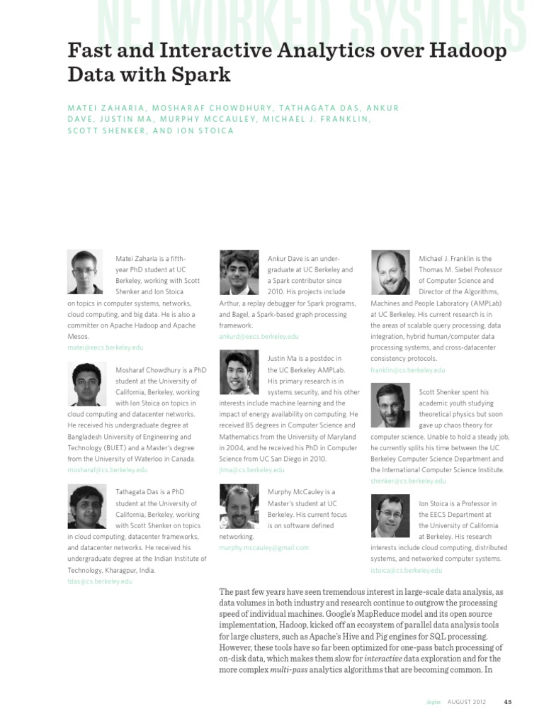 Fast And Interactive Analytics Over Hadoop Data With Spark Pdf Apache Spark Apache Hadoop