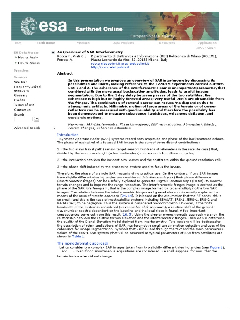 An Overview of SAR Interferometry | PDF | Interferometry | Interference ...