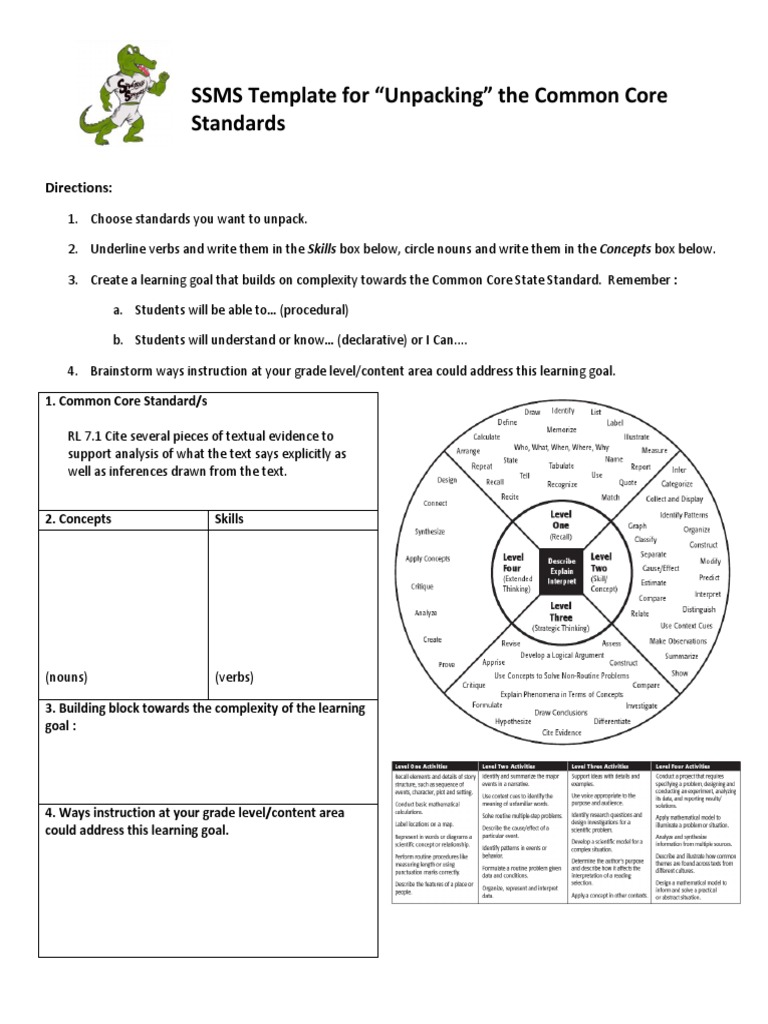Unpacking Worksheet | PDF | Common Core State Standards Initiative ...