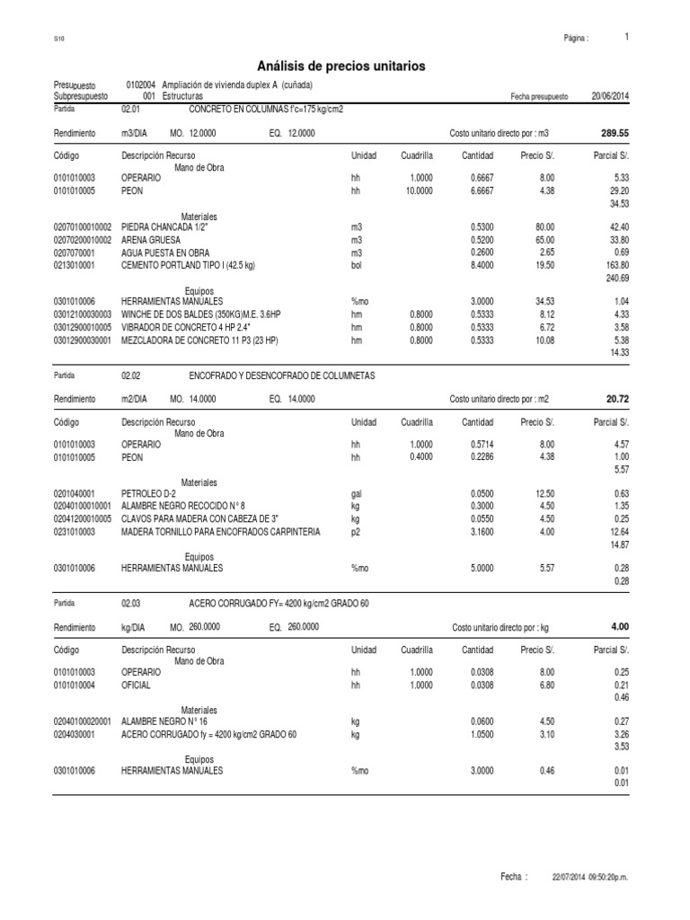 Analisis Precios Unitarios - Estructuras | Hormigón | Ingeniero civil | Prueba gratuita de 30 ...