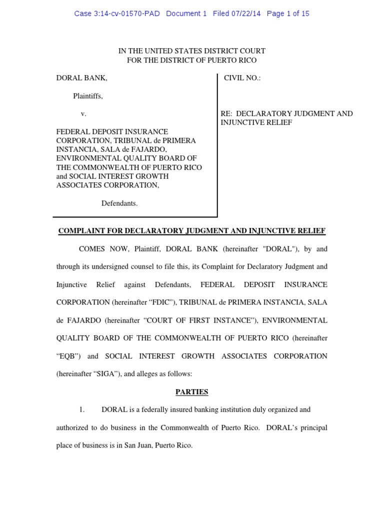 Plaint Federal | PDF | Federal Deposit Insurance Corporation ...