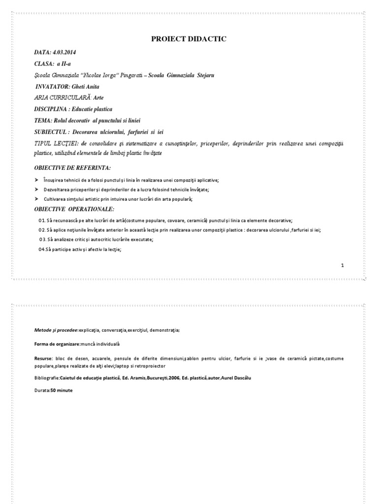 Proiect de Lectie Desen | PDF