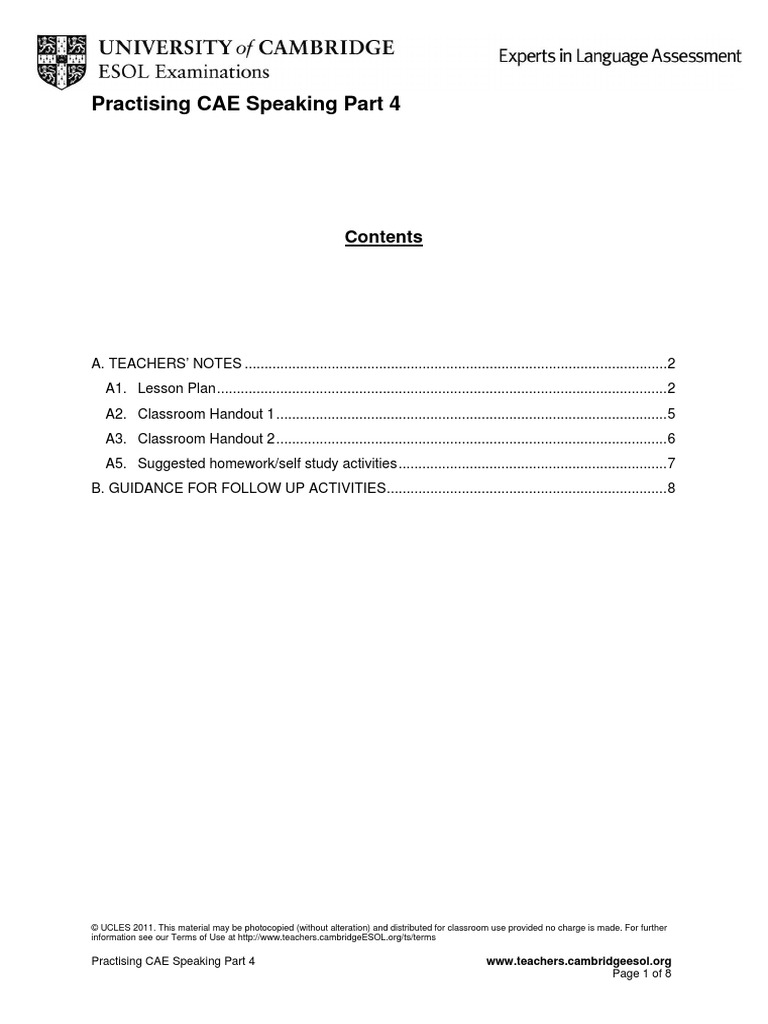 Practising Cae Speaking Part 4 | PDF | Lesson Plan | Classroom