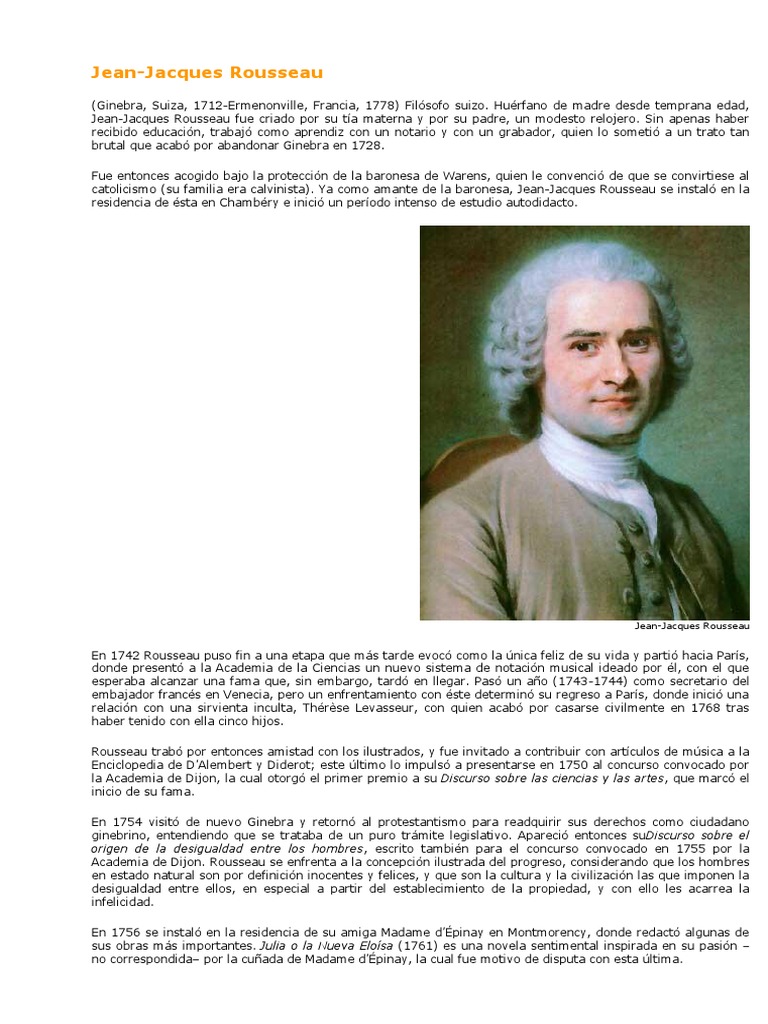 Biografía de Jean-Jacques Rousseau | PDF | Jean-Jacques Rousseau | Science