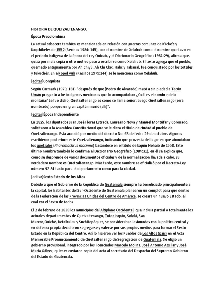 Historia de Quetzaltenango: Xelahuh | PDF