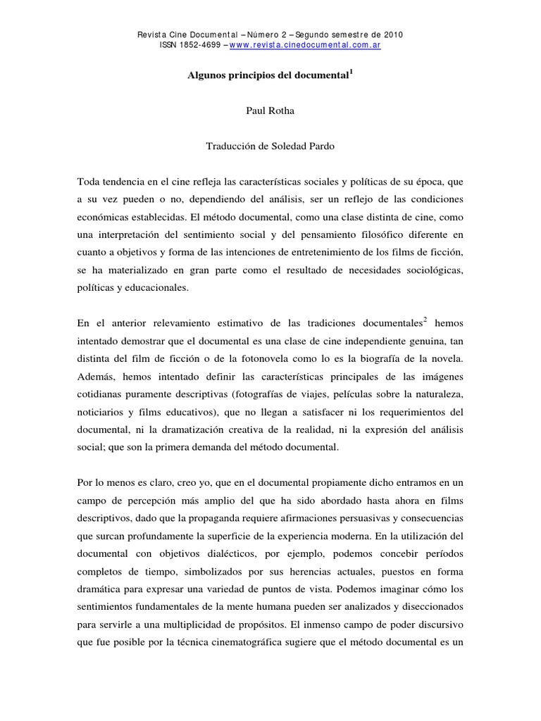 Paul Rotha - Algunos Principios Del Documental | PDF | Documental ...