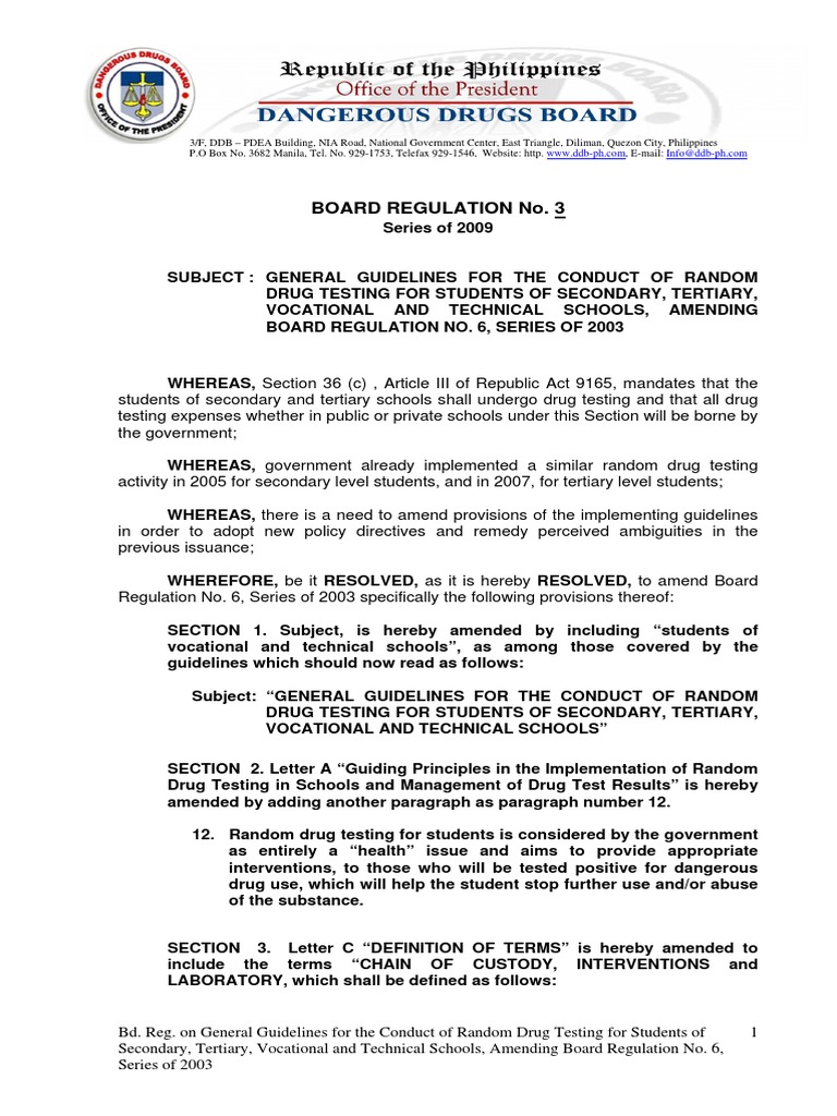 Philippine Dangerous Drug Board Regulation No. 3 (circa 2009 ...
