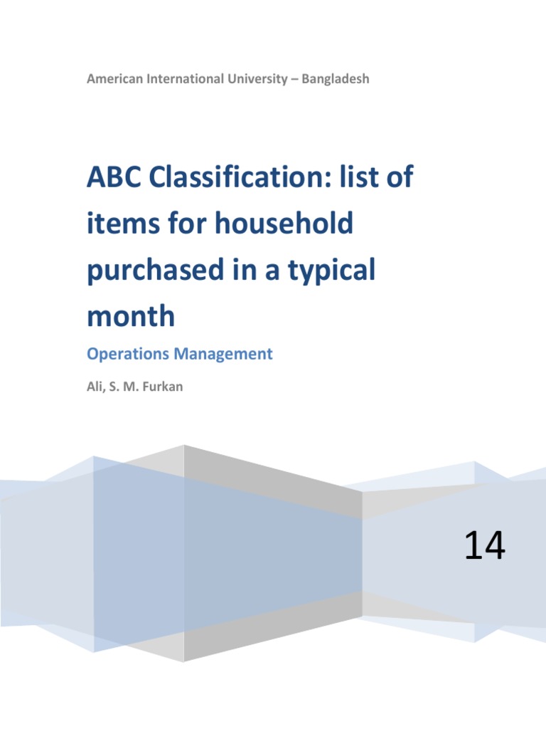 ABC Classification For Household Items in A Typical Month | PDF ...