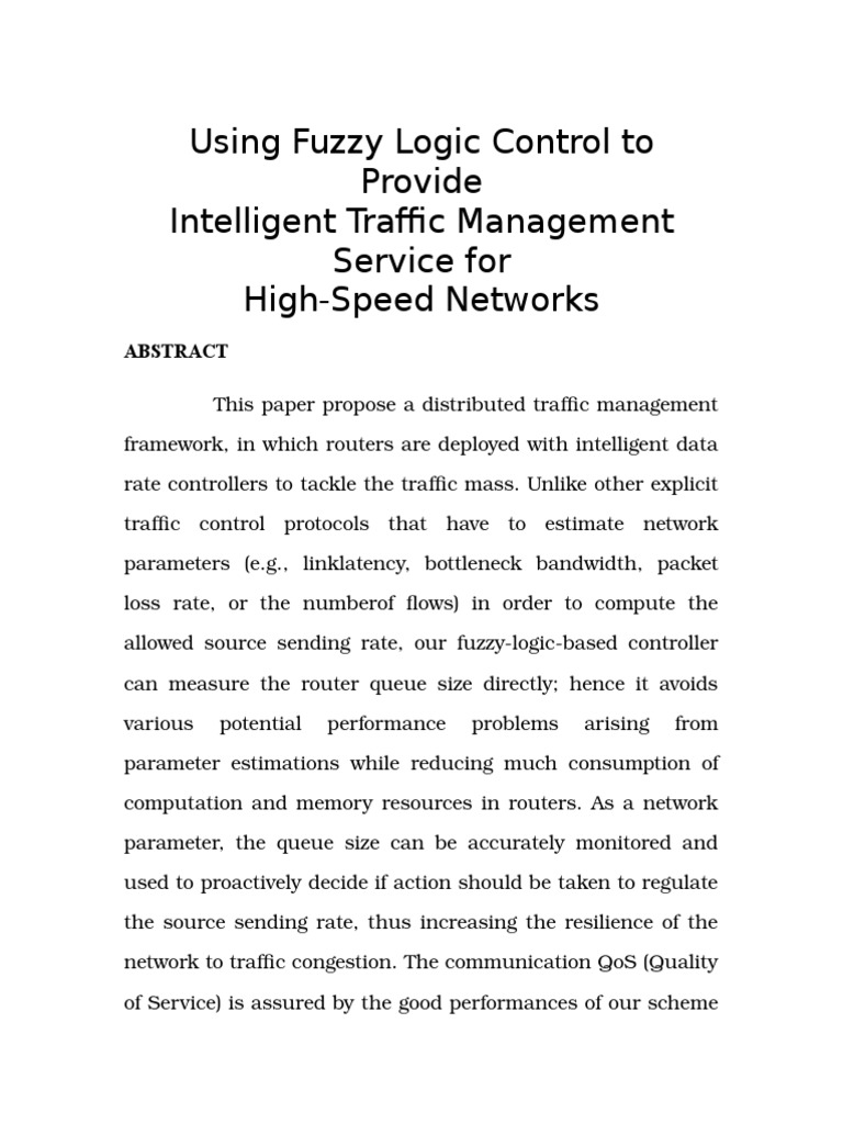 A Fuzzy Logic Based Distributed Traffic Management Framework for High-Speed Networks Using ...