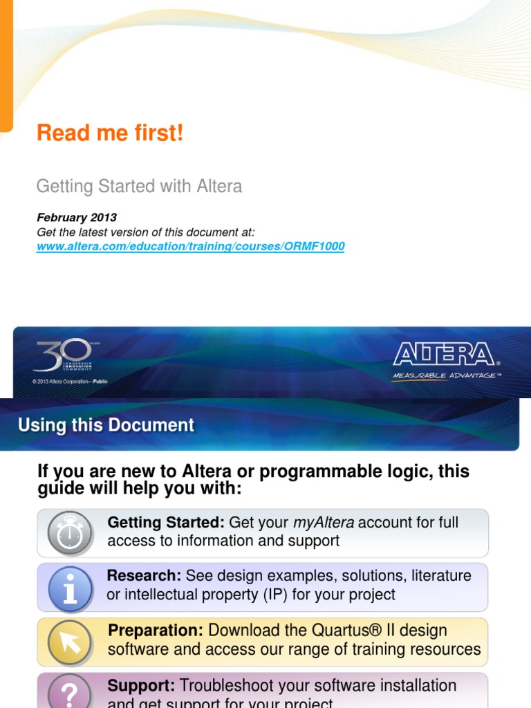 Read Me First!: Getting Started With Altera | PDF | Field Programmable ...