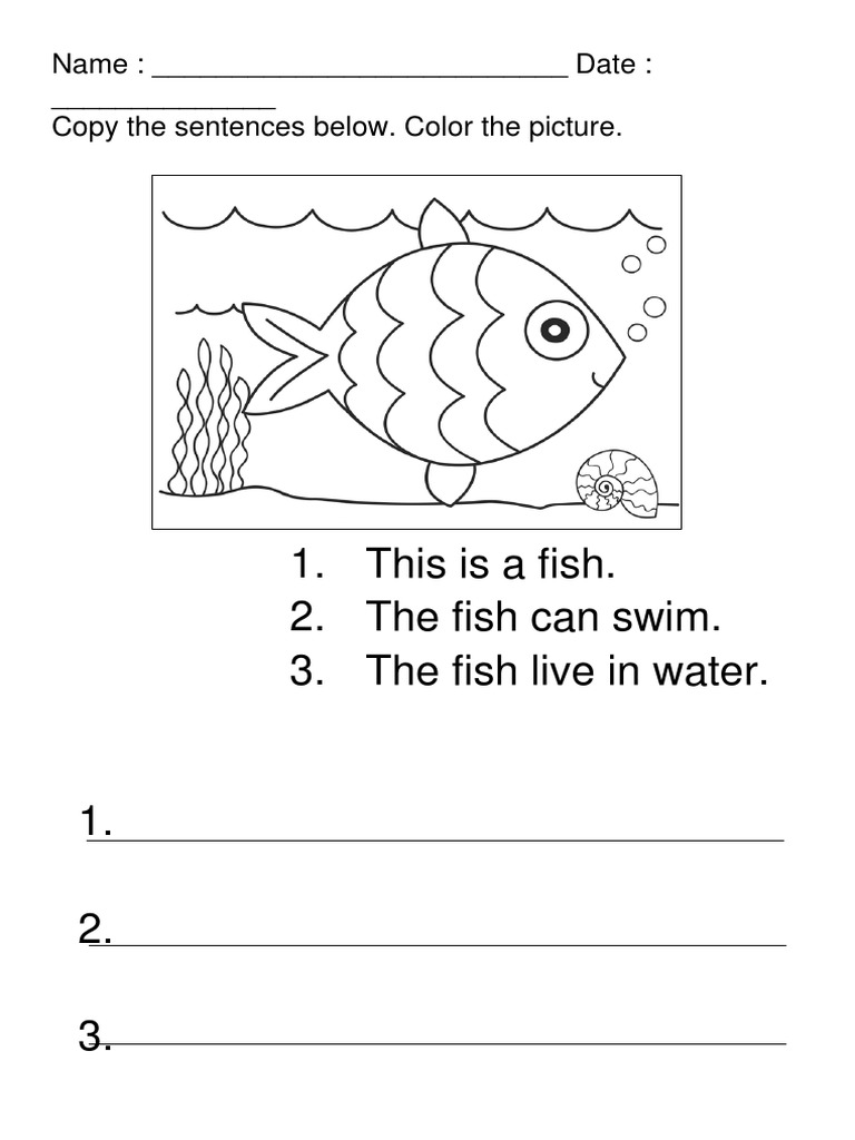This Is A Fish. 2. The Fish Can Swim. 3. The Fish Live in Water | PDF ...