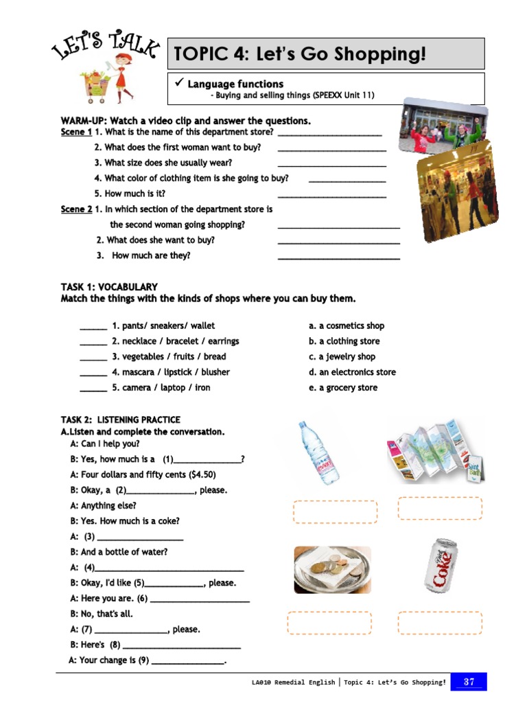 TOPIC 4: Let's Go Shopping!: Language Functions | PDF | Sales | Business