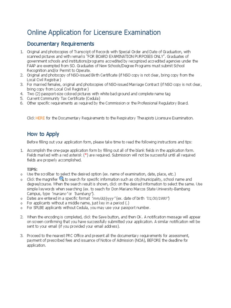 Licensure Exam Application Guide | PDF | Licensure | Photocopier