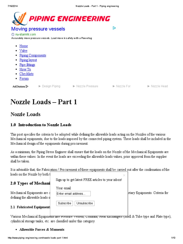 Nozzle Loads - Part 1 - Piping Engineering | PDF | Structural Load ...
