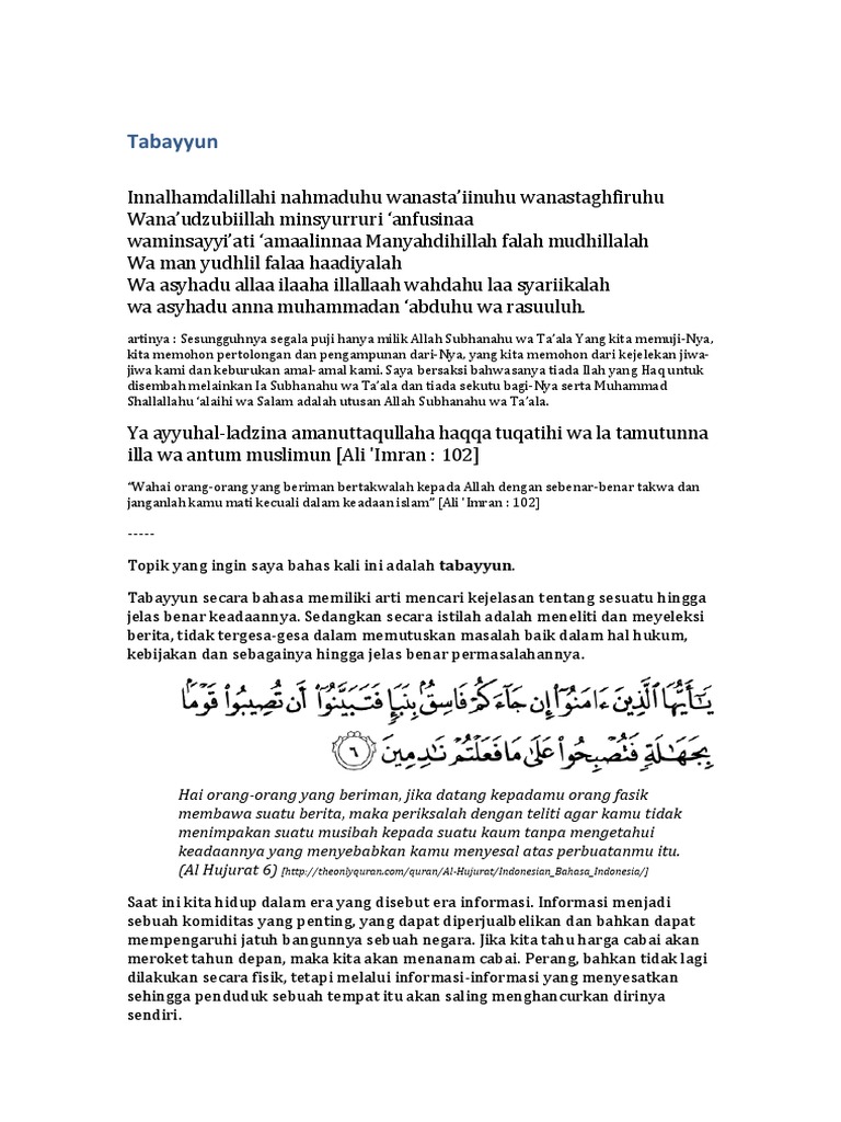 Kultum Tabayyun | PDF