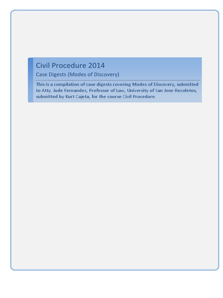 Modes of Discovery in Civil Procedure | PDF | Discovery (Law ...