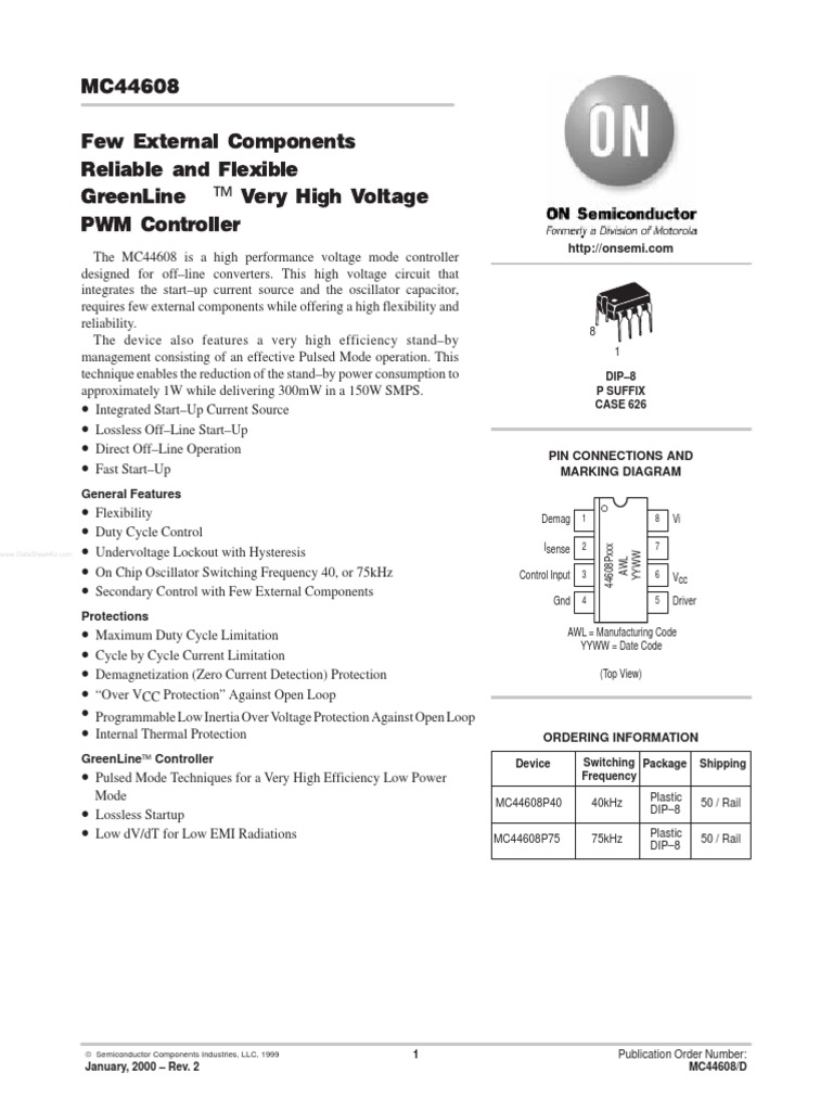 Mc44608 Fewexternal Components Reliable and Flexible Greenline Very High Voltage PWM Controller ...