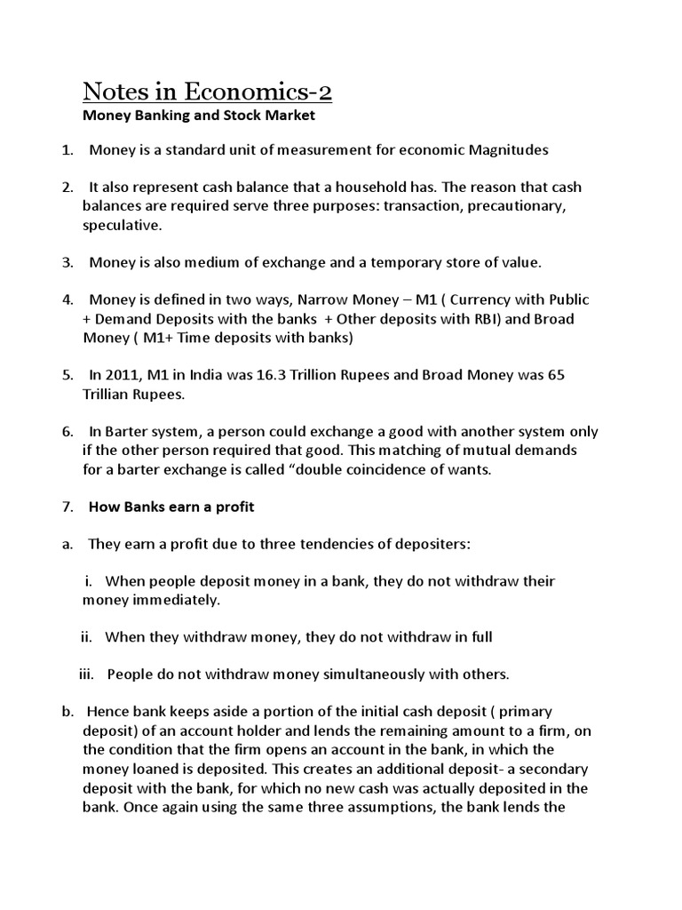 Notes in Economics-2: Money Banking and Stock Market | PDF | Government ...