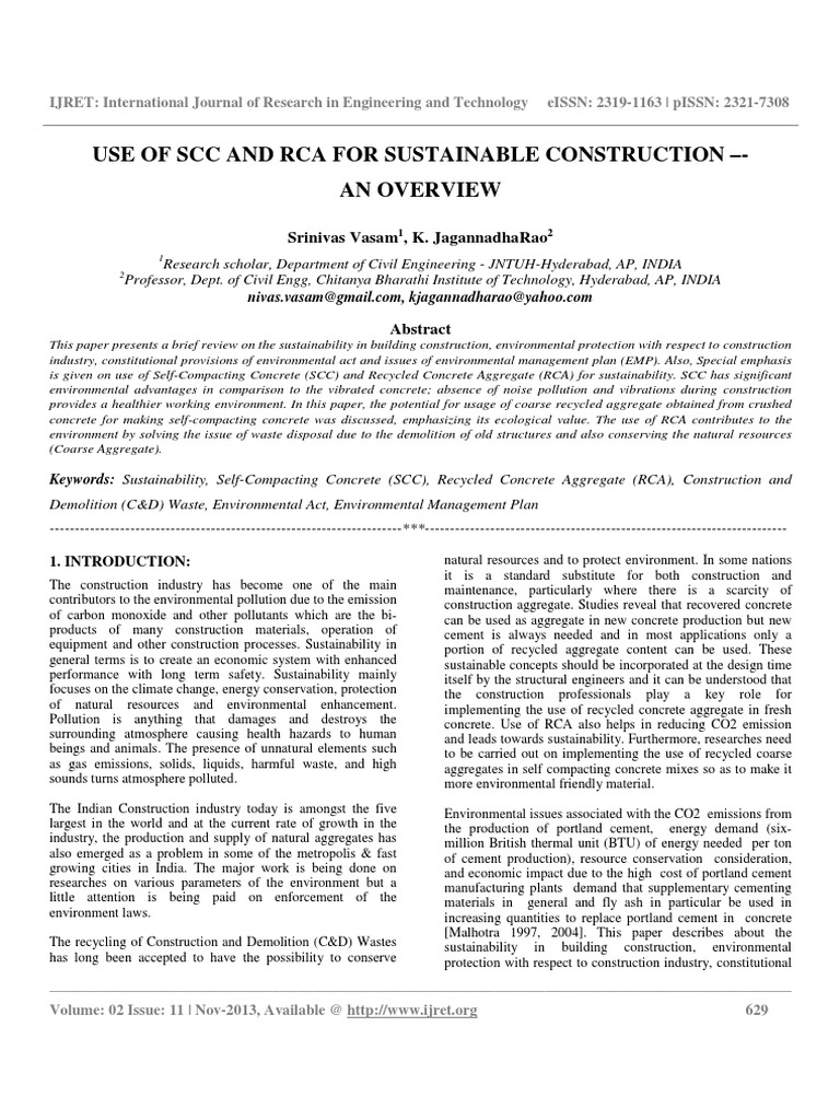 Use of SCC and Rca For Sustainable Construction | PDF | Green Building ...