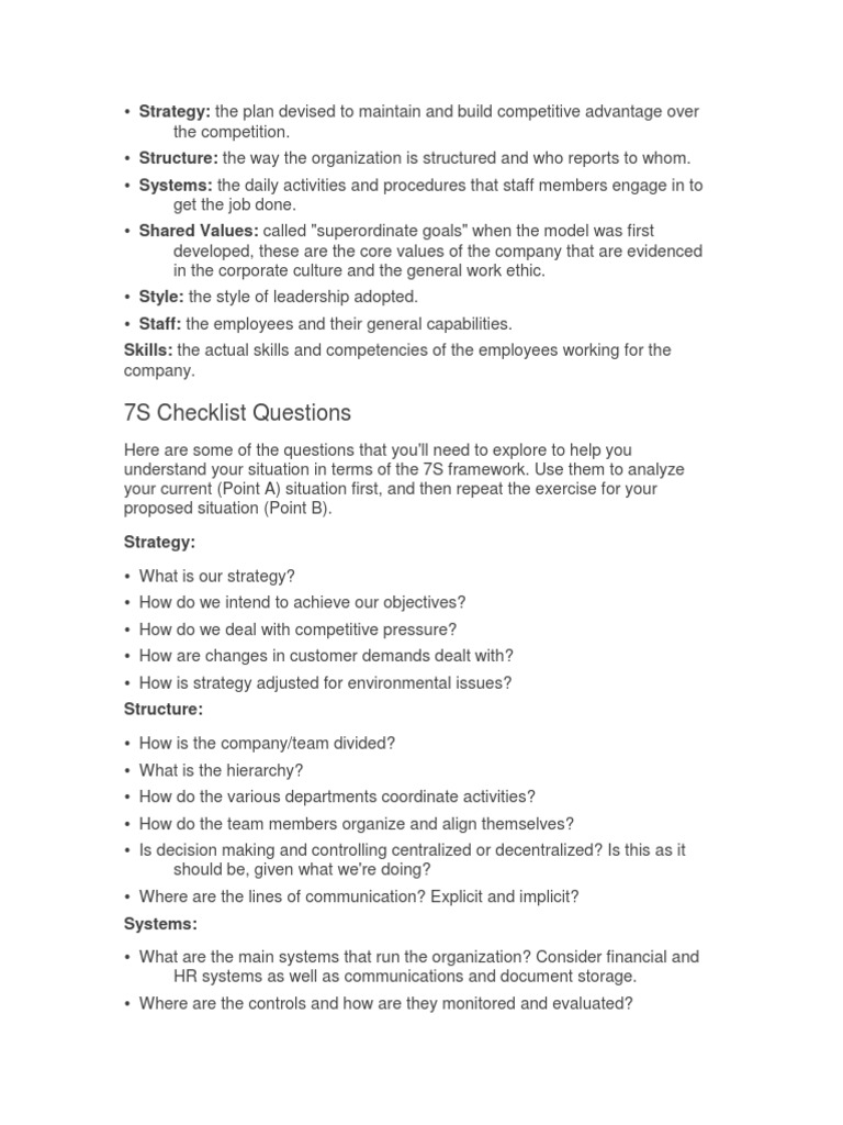 7S Checklist Questions: Skills: The Actual Skills and Competencies of ...