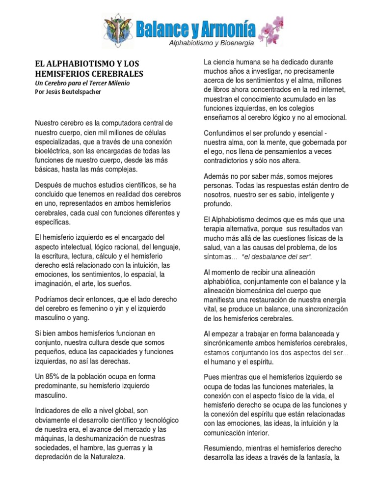 Alphabiotismo y equilibrio cerebral | PDF | Hemisferio cerebral | Cerebro