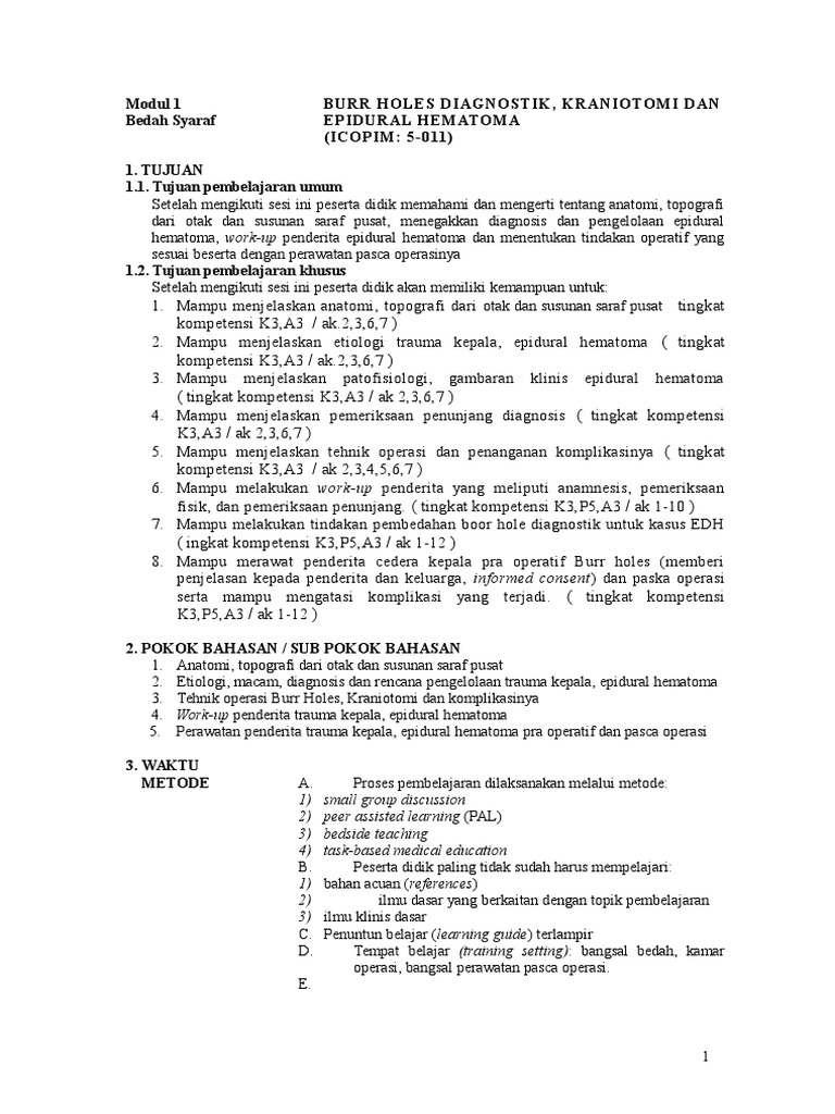 Teknik Operasi Burr Hole dan Kraniotomi | PDF